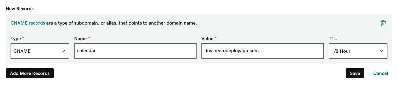 GoDaddy subdomain setup | NeetoCal |NeetoRecord